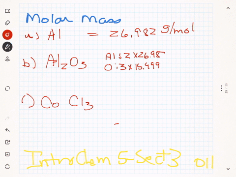 SOLVED:Determine the molar mass of each substance. a) Al b) Al2 O3 c) CoCl3