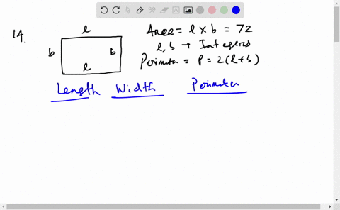 SOLVED: The dimensions of a rectangle of area 72 are whole numbers ...