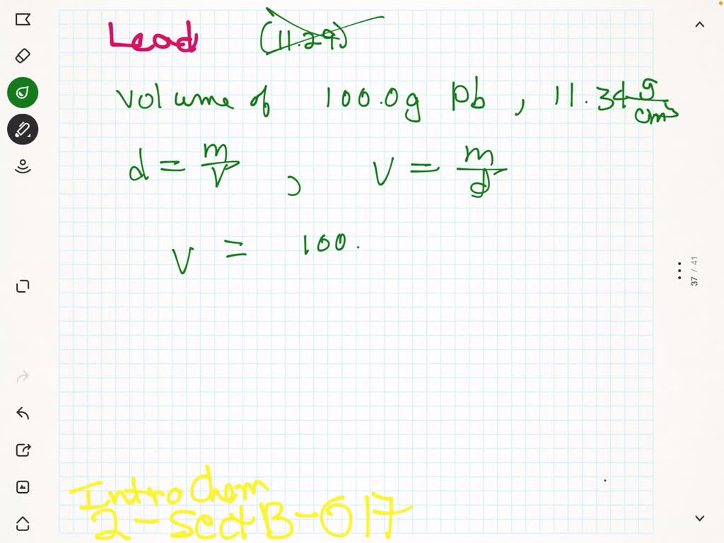 ⏩SOLVED:What is the volume of 100.0 g of lead if lead has a density ...