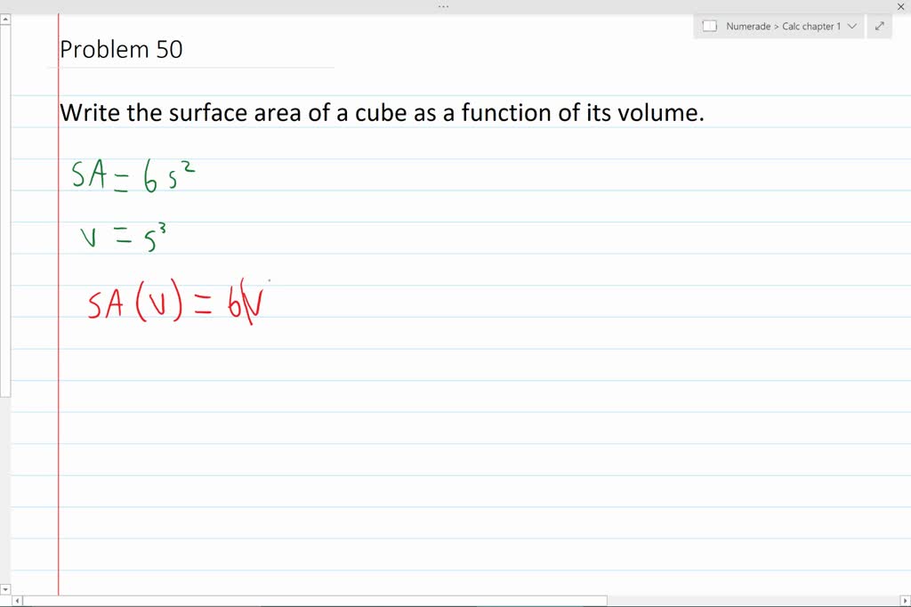 SOLVED:Find a formula for the described function and state its domain. Express the surface area ...