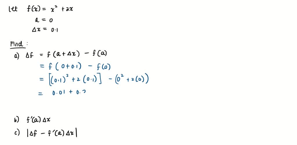 SOLVED:The function f changes value when x changes from a to a+Δx ...