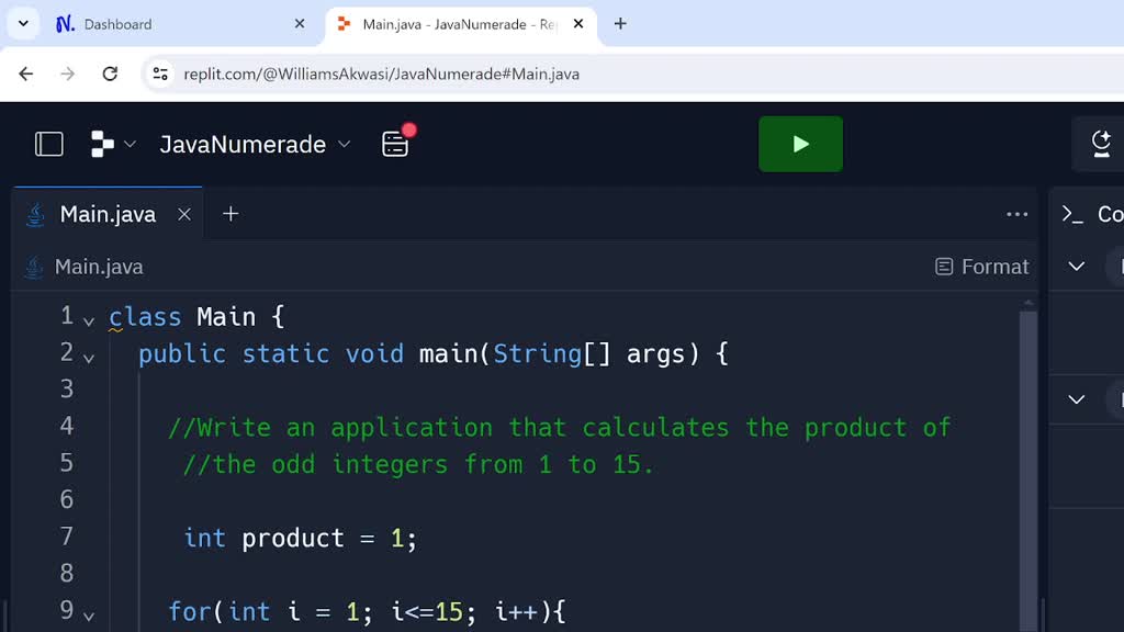 Write an application that calculates the product of the odd integers ...