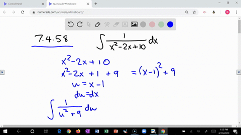 SOLVED:Completing the square Evaluate the following integrals. ∫(d x)/(x^2-2 x+10)