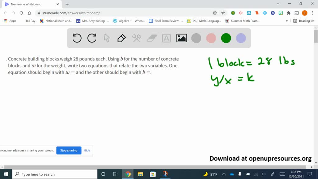 SOLVED:Concrete building blocks weigh 28 pounds each. Using b for the ...