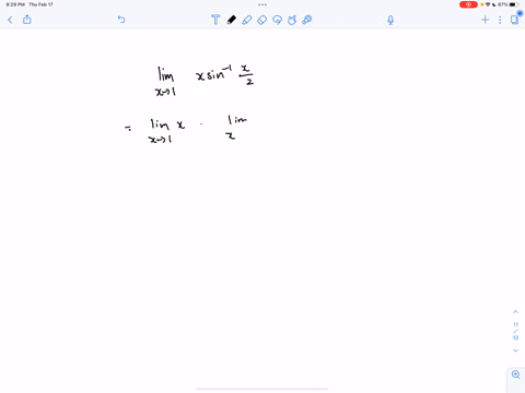 ⏩SOLVED:Calculate each of the limits in exercises. limx →1 x sin^-1 ...