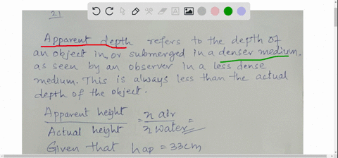SOLVED:You're standing in a wading pool and your feet appear to be 33 ...