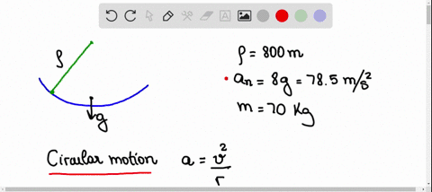 Determine the maximum constant speed at which the pilot can travel around the vertical curve ...