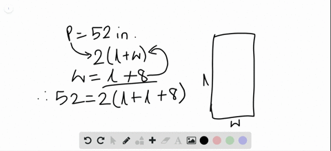 SOLVED:In the following exercises, solve. The width of a rectangle is 8 inches more than the ...