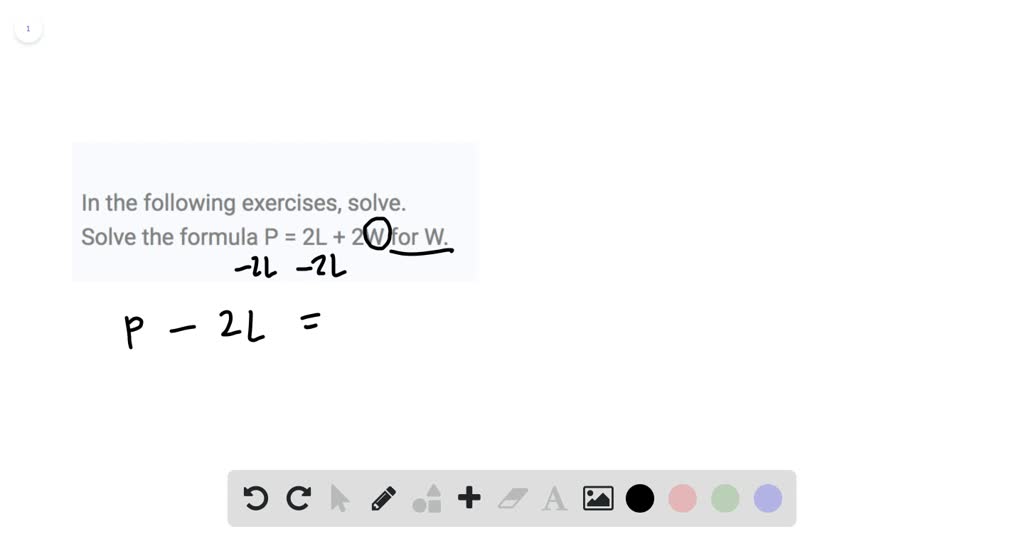 SOLVED Solve For W P 2L 2W