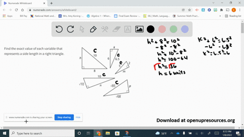 SOLVED: Find the exact value of each variable that represents a side length in a right triangle ...