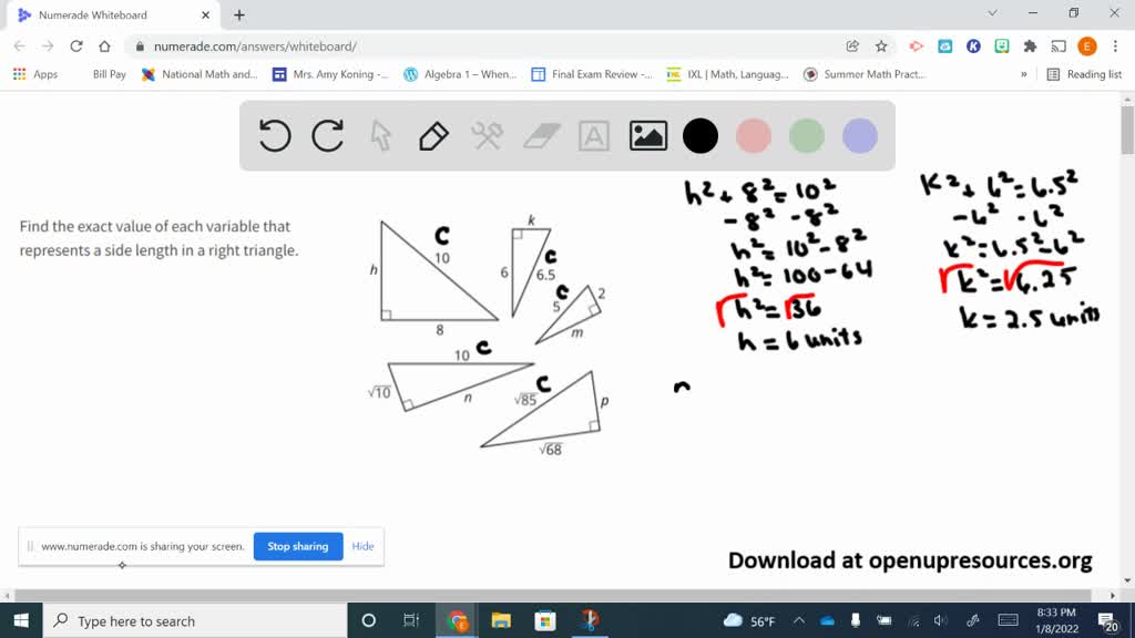 Find the exact value of each variable that represents a side length in ...