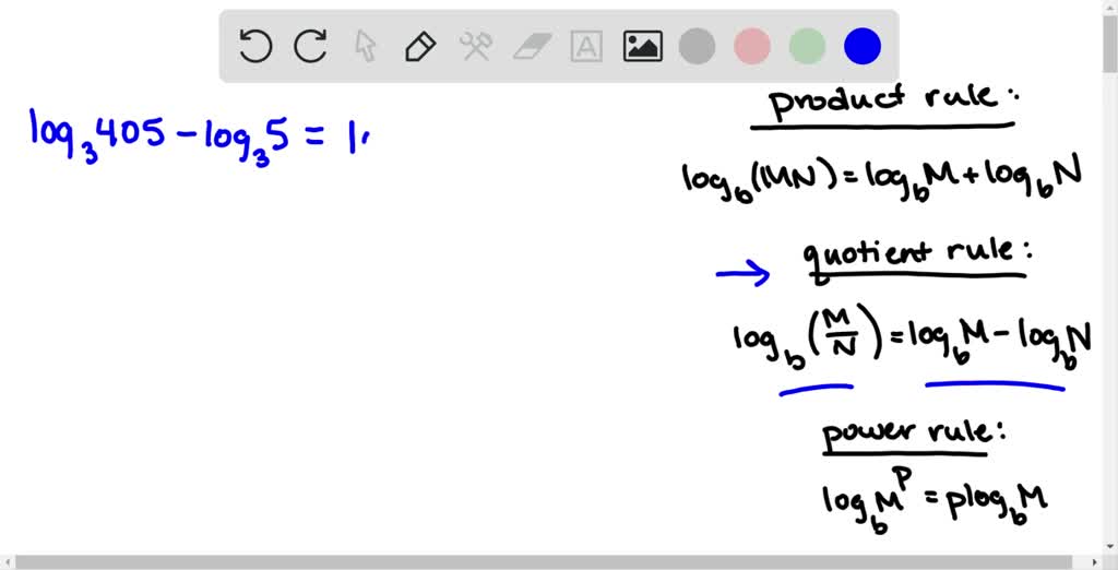 SOLVED:Use properties of logarithms to condense each logarithmic expression. Write the ...