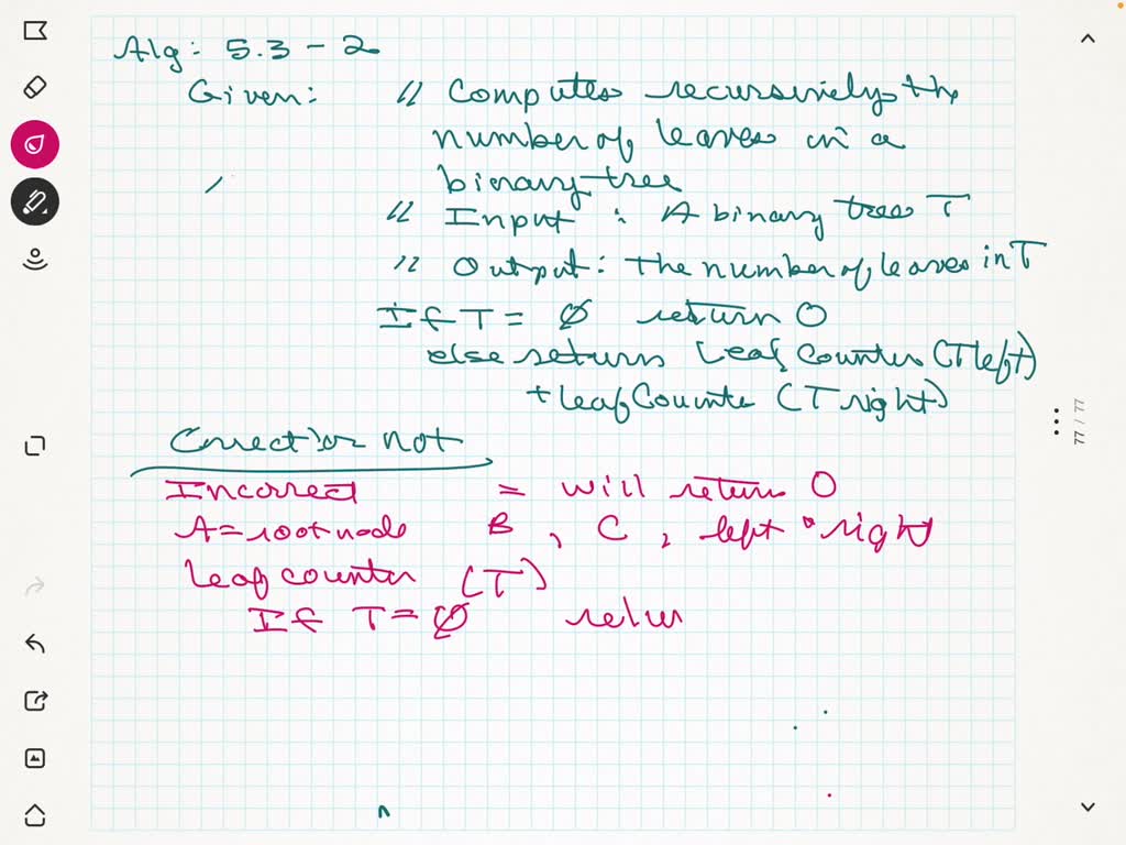 The Following Algorithm Seeks To Compute The Number Of Leaves In A Binary Tree Algorithm