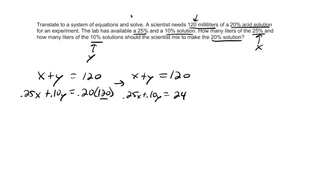 SOLVED:In the following exercises, translate to a system of equations and solve. A scientist ...