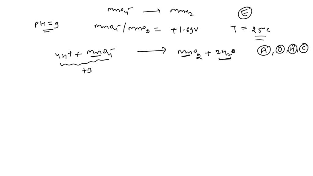 Calculate the reduction potential at 25^∘ C for the conversion of Mn O4 ...